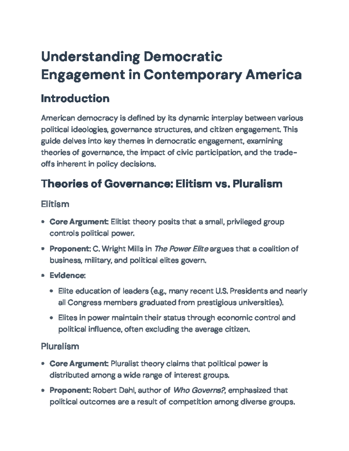Understanding Democratic Engagement: Key Theories and Civic ...