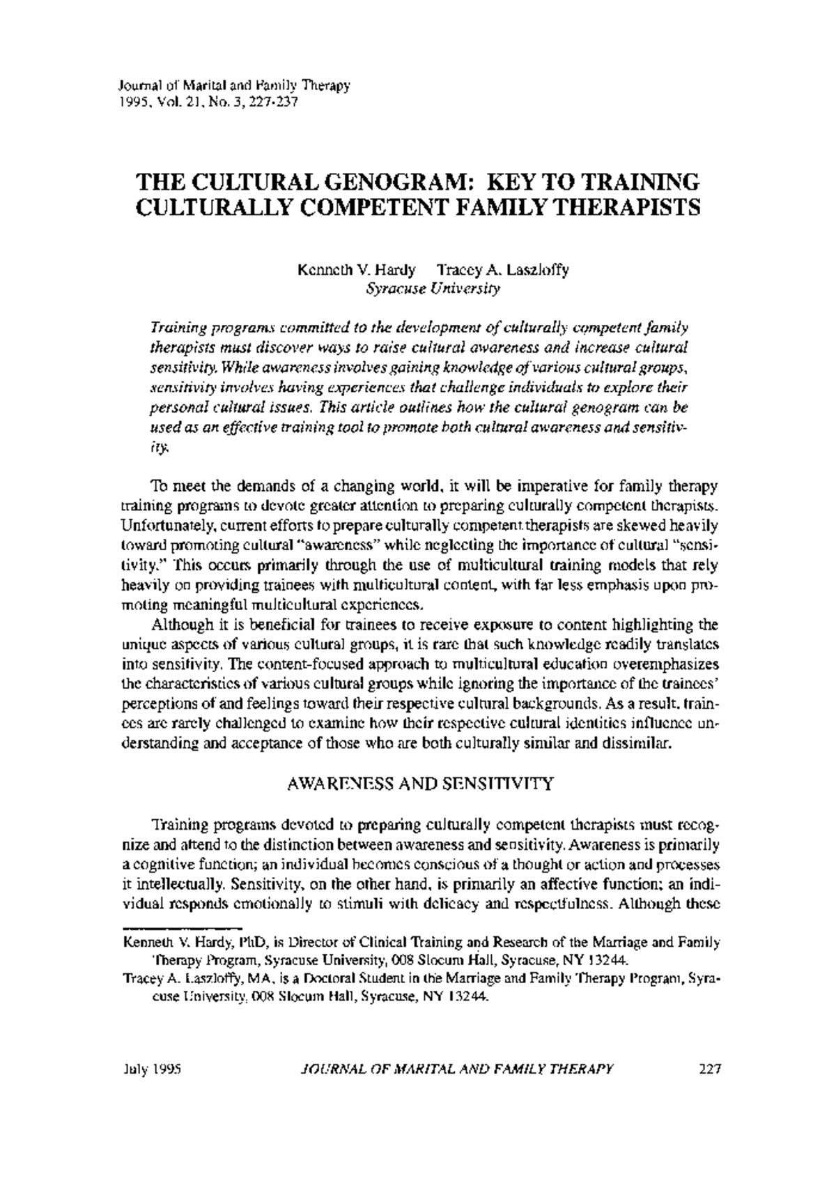 The Cultural Genogram: Enhancing Culturally Competent Therapy Training ...