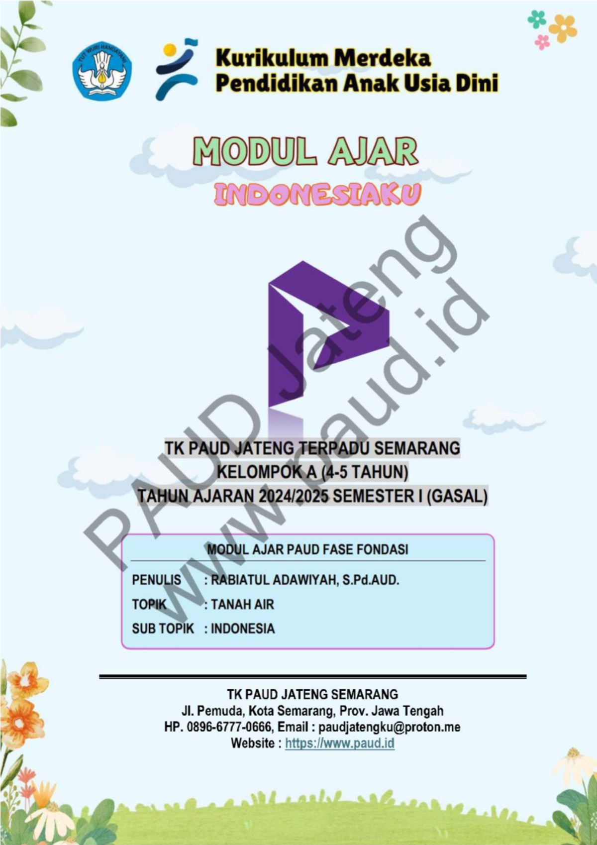 Modul Ajar PAUD Kurikulum Merdeka 2024/2025: Indonesia untuk TK A Smt 1 ...