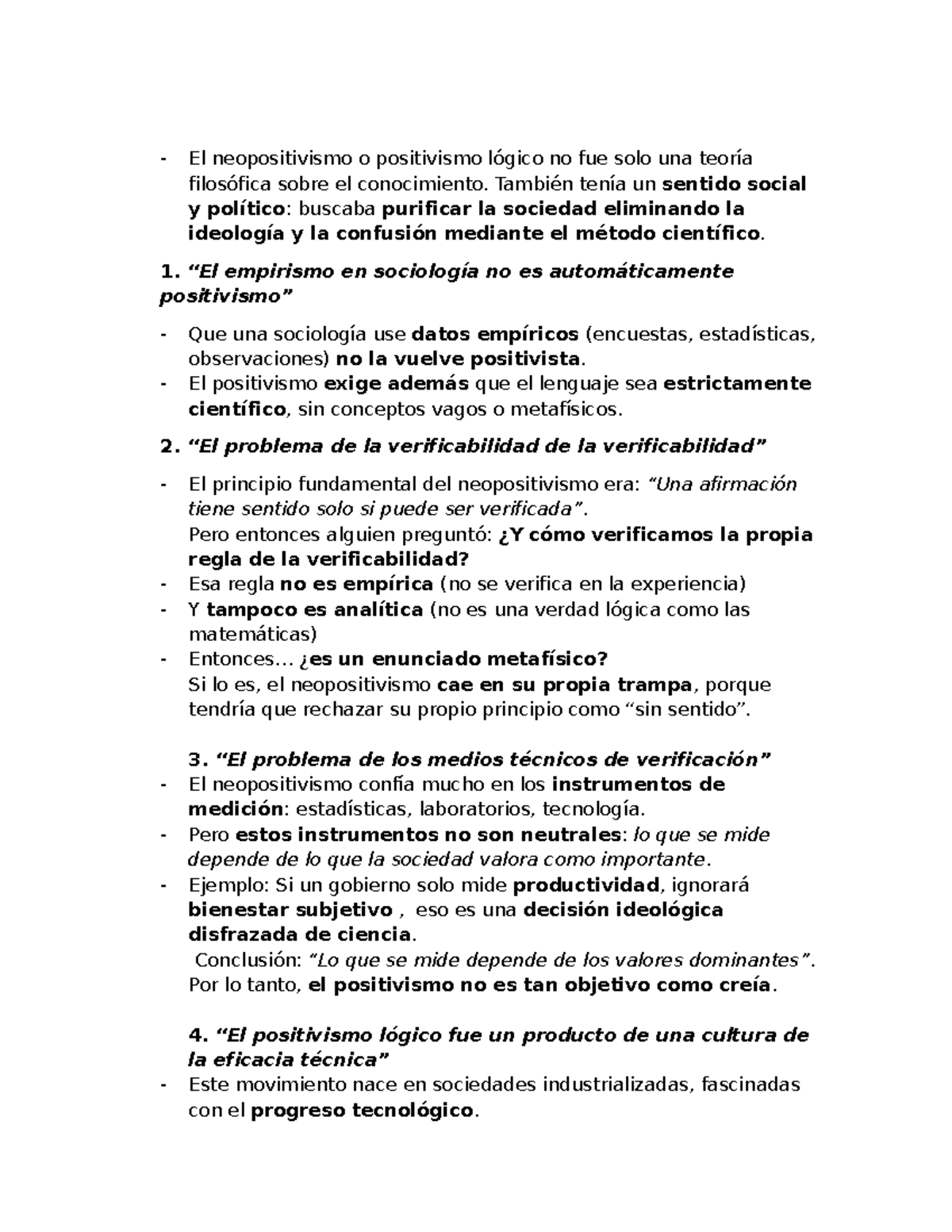Positivismo y Neopositivismo: Análisis Crítico y Social - Studocu