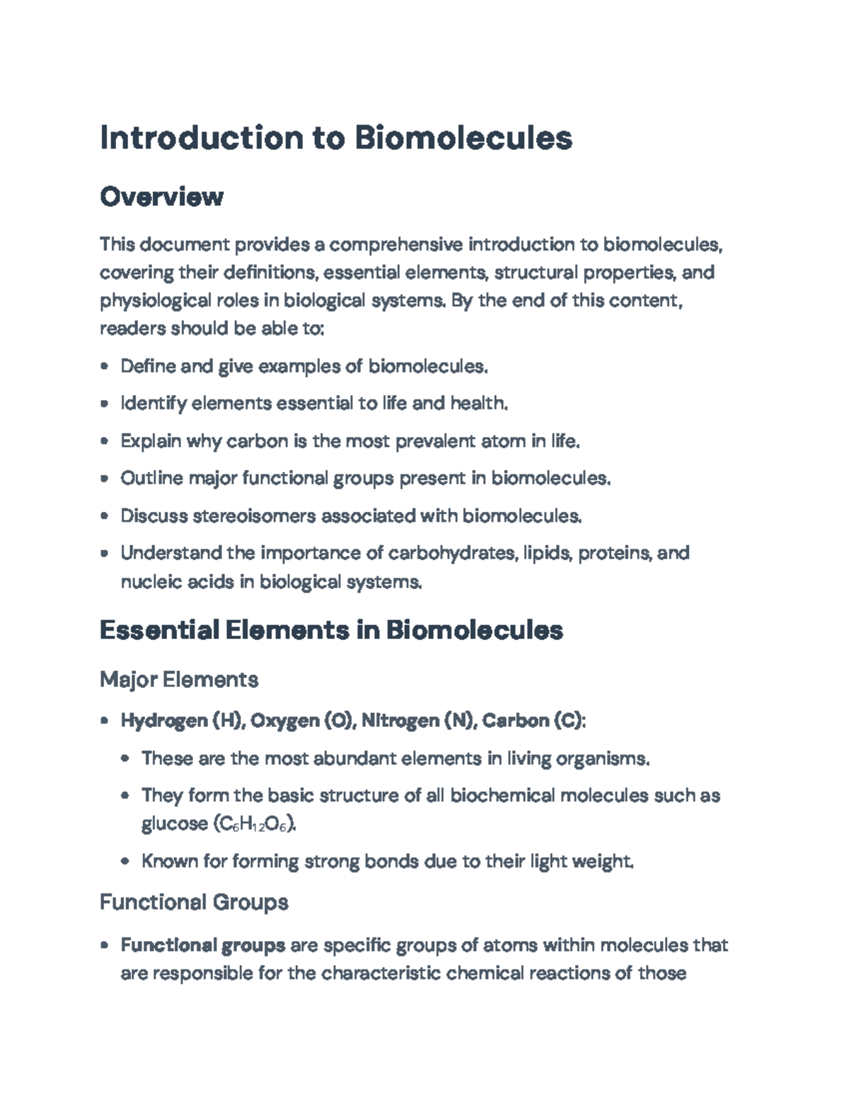 Introduction to Biomolecules: Structure, Functions, and Roles ...