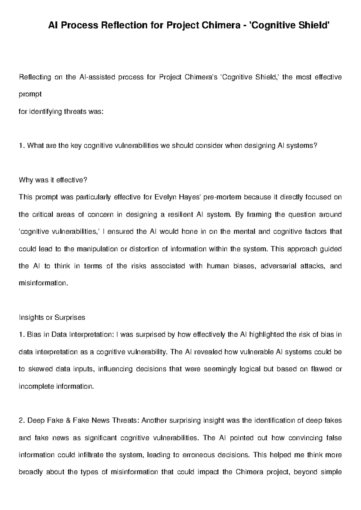 AI Process Reflection: Insights from Project Chimera Final - Studocu