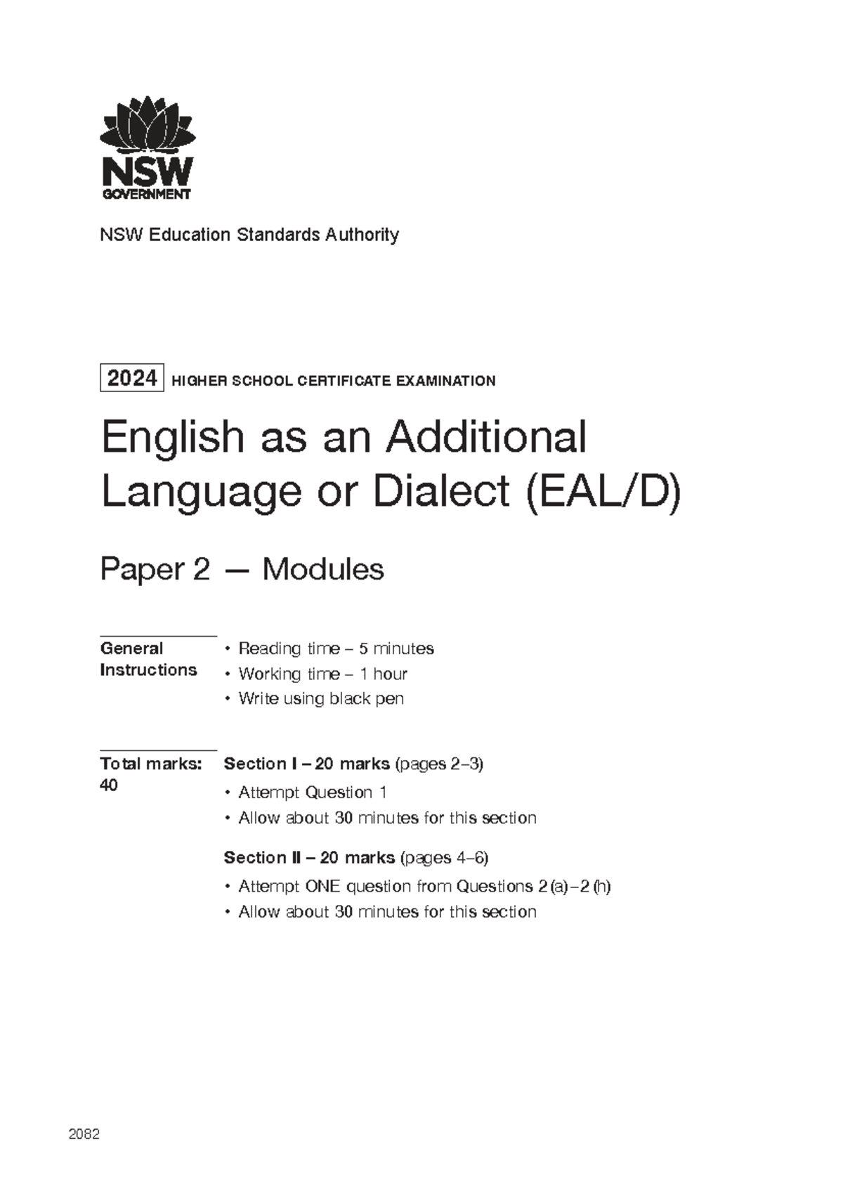 2024 HSC English (EALD) Paper 2 Exam Instructions and Questions - Studocu