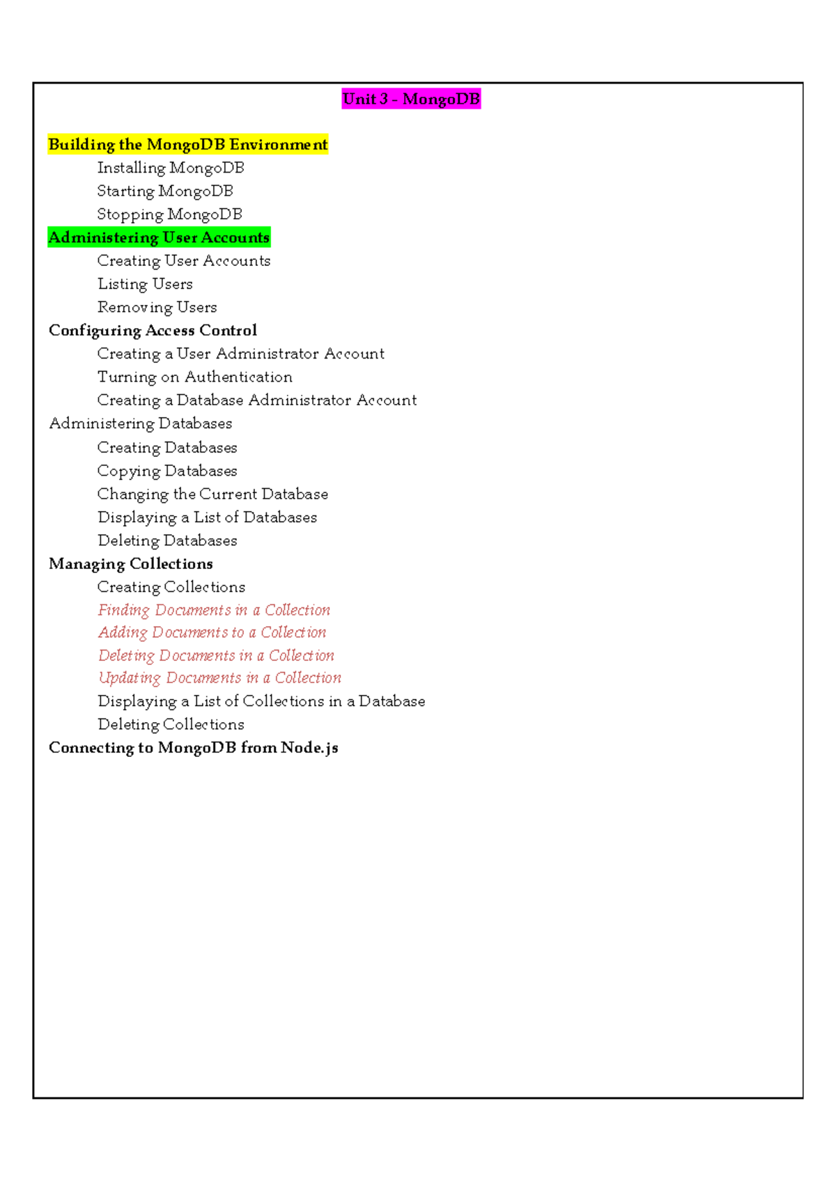 Unit 3 MongoDB Administration Guide - WEB DEV 101 - Studocu