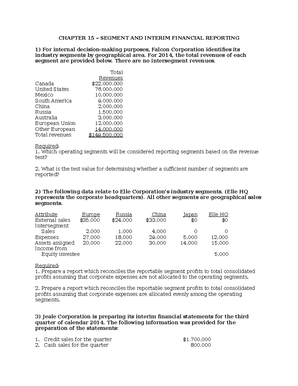 Latihan SOAL - Chapter 15 Segment & Interim Financial Reporting - Studocu