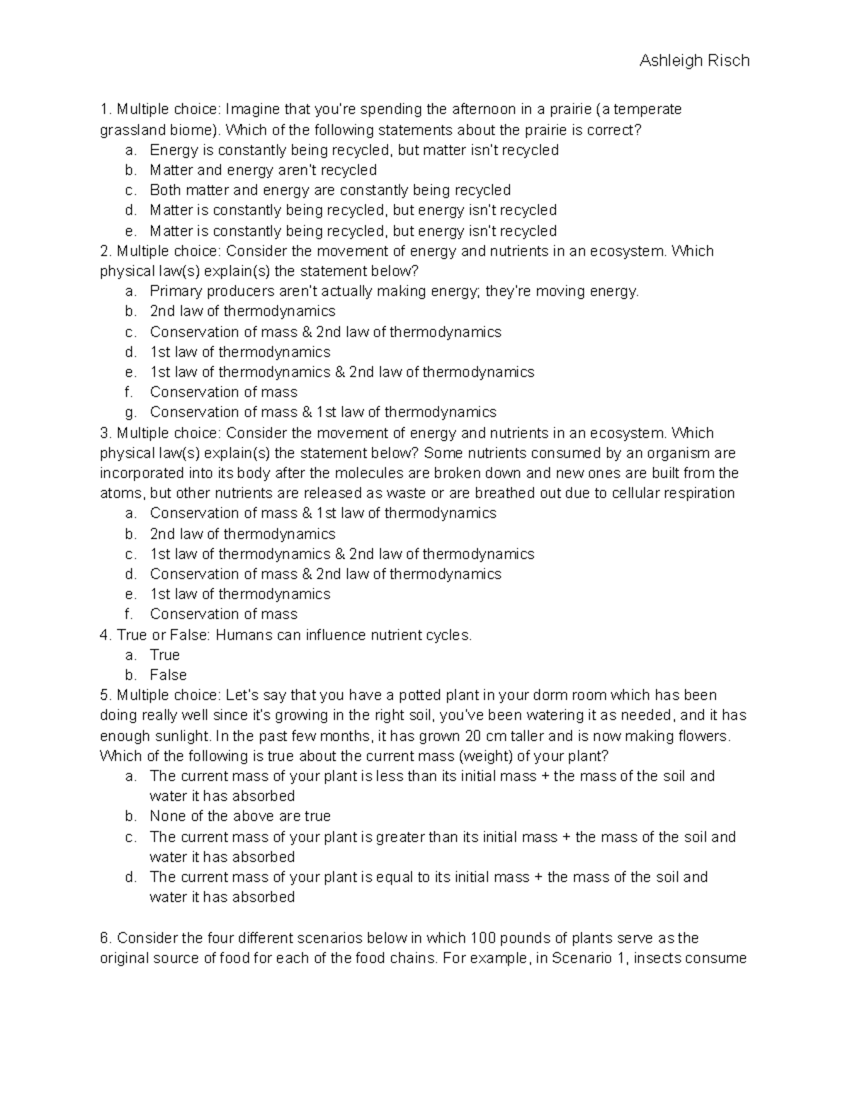Exam 2 Practice Test: Energy & Nutrient Movement in Ecosystems - Studocu