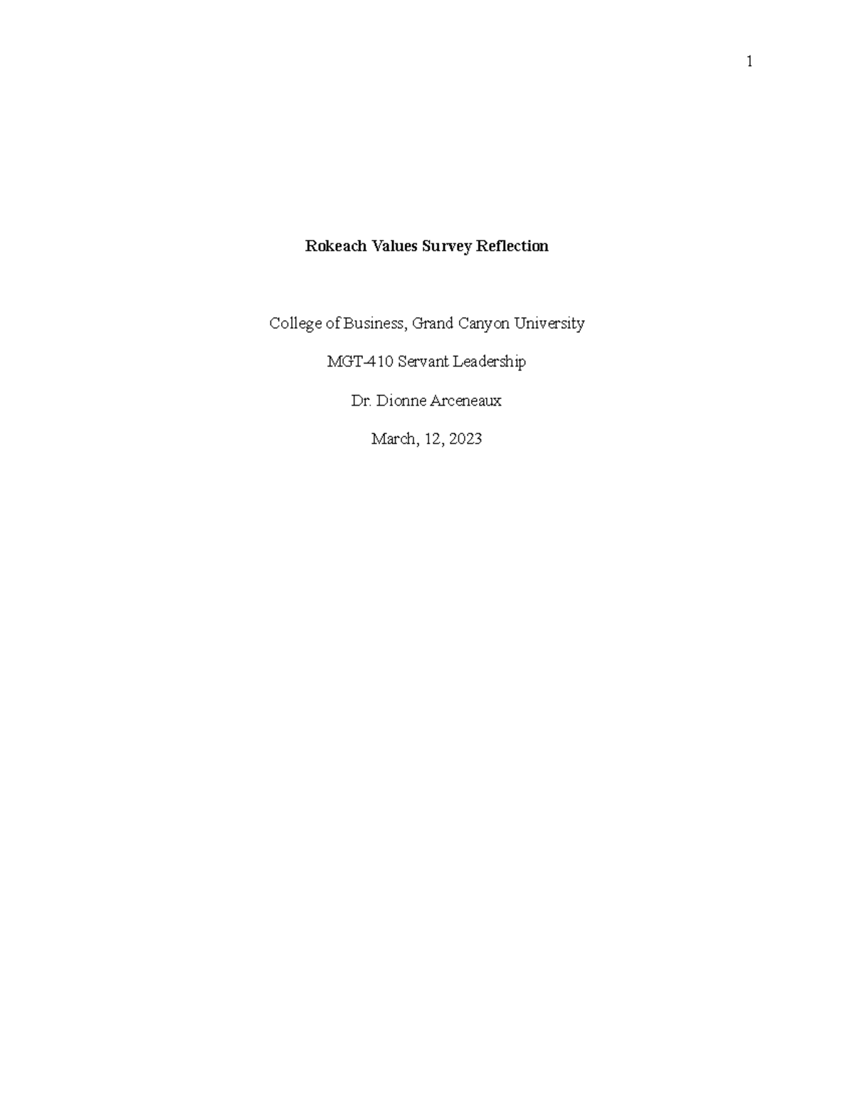 MGT-410 Reflection on Rokeach Values Survey & Leadership Insights - Studocu