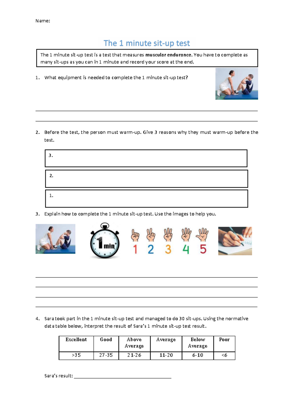 L1 - 1 Minute Test for Muscular Endurance Assessment - Studocu