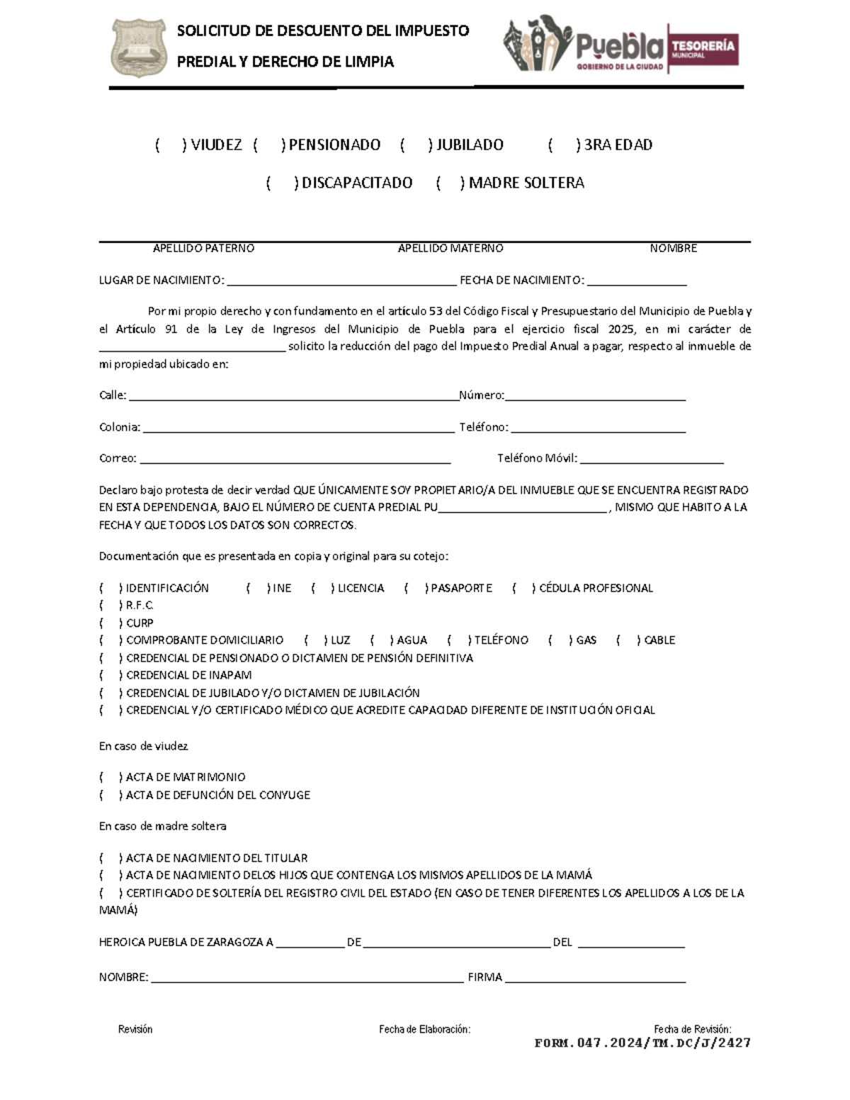 Formato de Solicitud de Descuento del Impuesto Predial y Limpia - Studocu