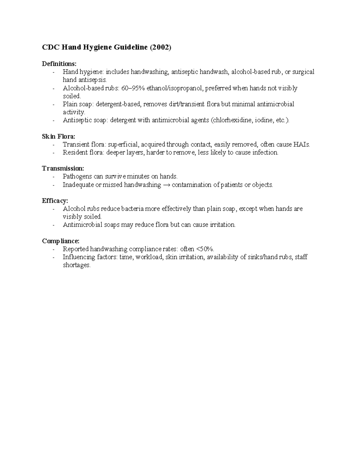 CDC Hand Hygiene Guidelines (2002): Key Definitions & Practices - Studocu