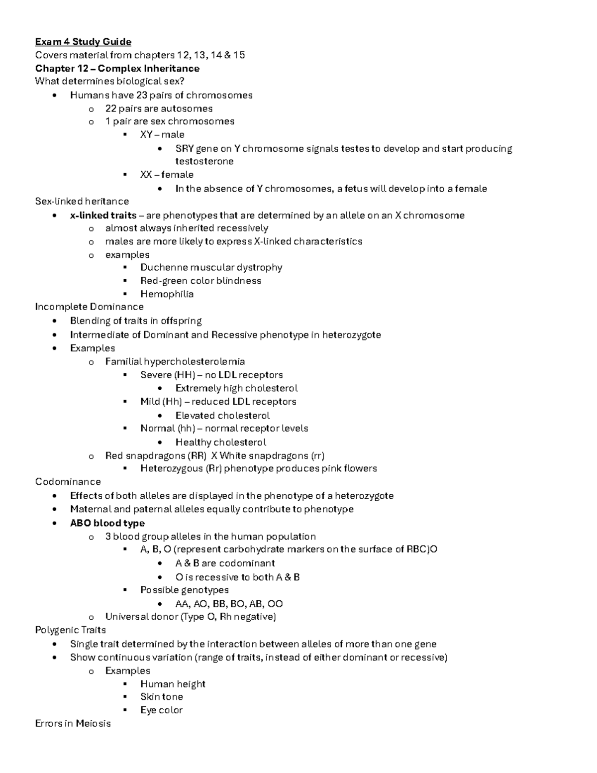 Biology Exam 4 Study Guide (Ch 12-15): Key Concepts & Overview - Studocu