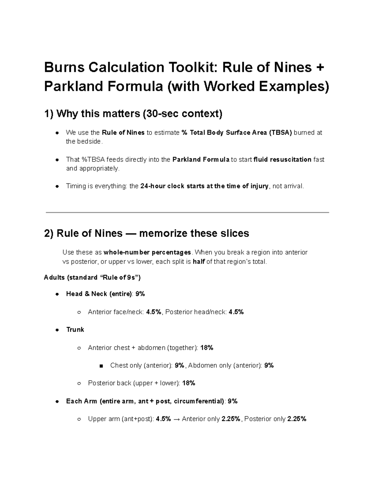 NSG 252 Burn Management: Rule of Nines & Parkland Formula Guide - Studocu