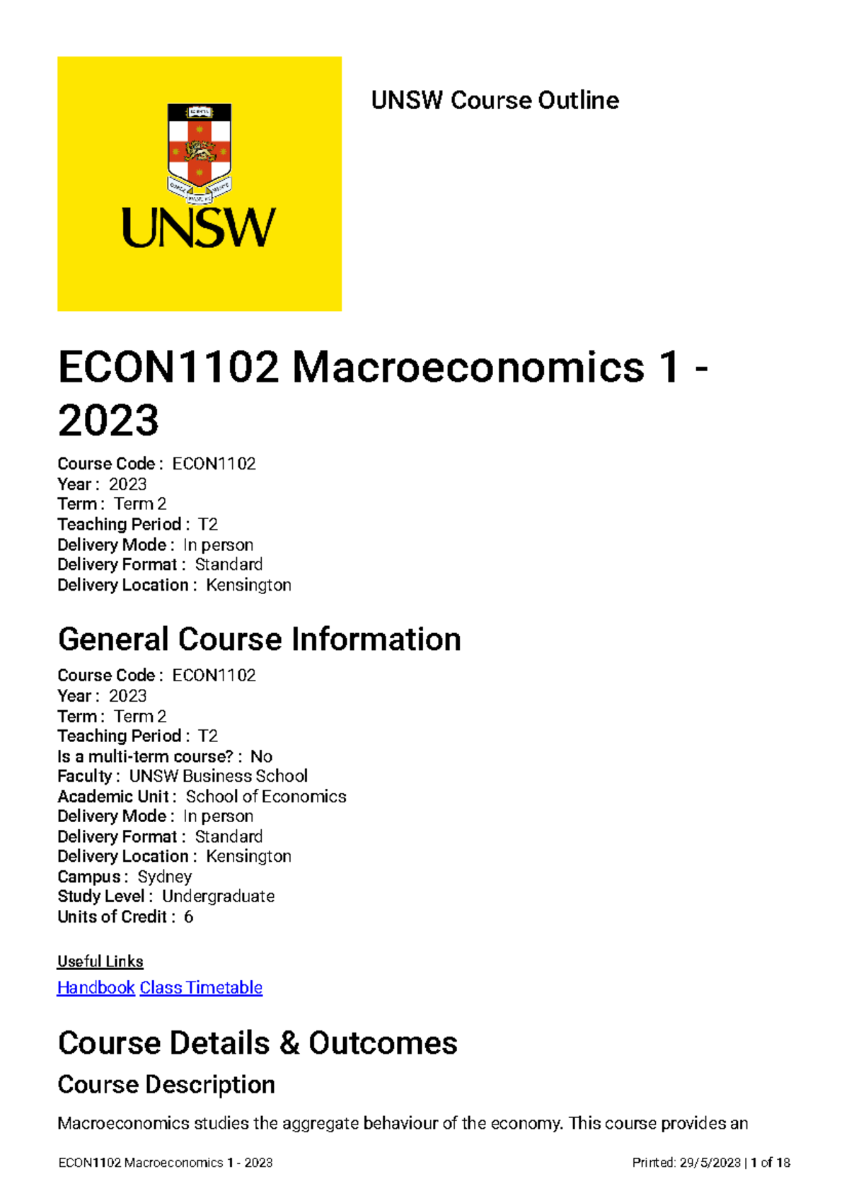 Econ1102 23T2 Course Outline - - Studocu