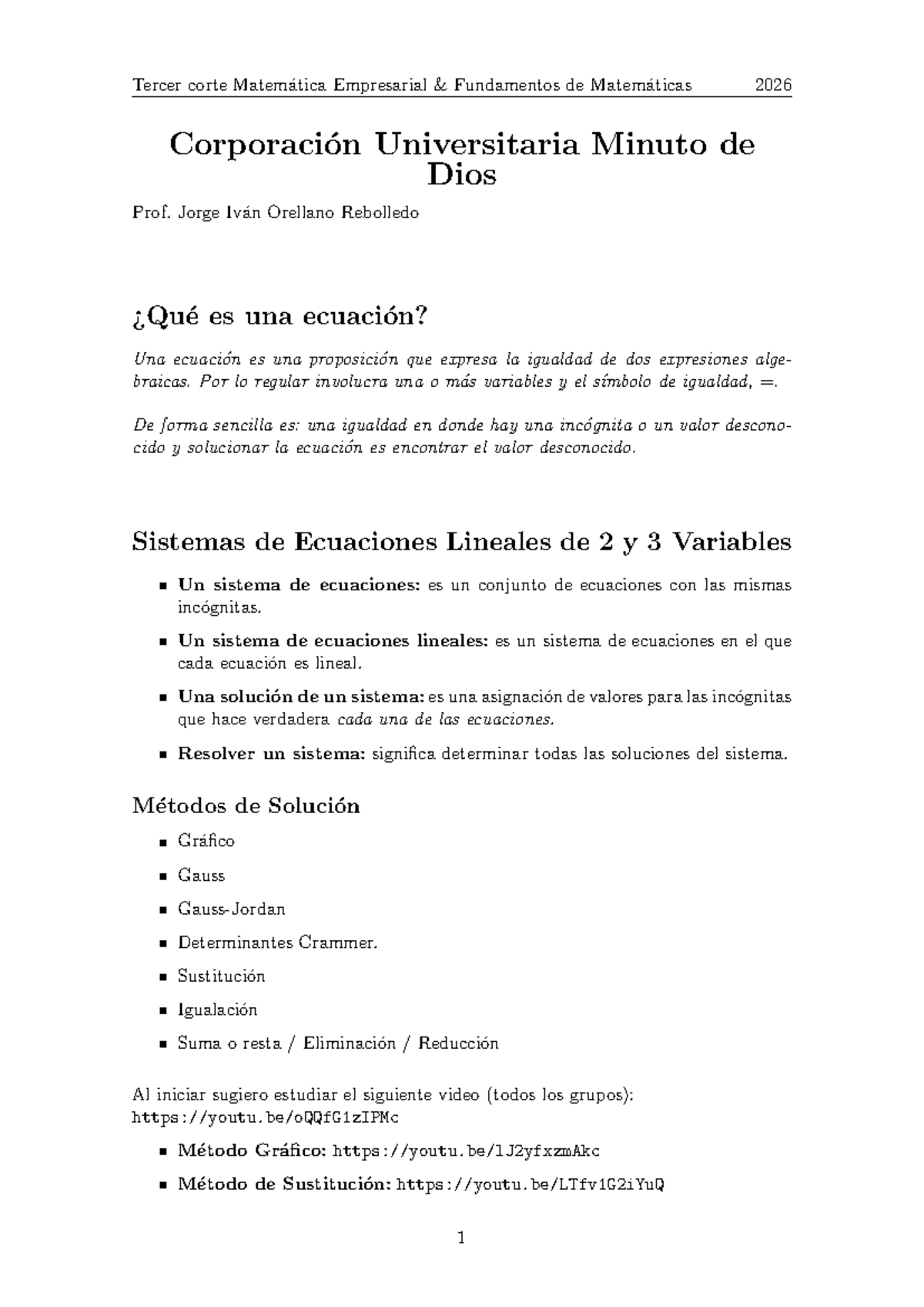 Tercer Corte: Fundamentos de Matemáticas - Ecuaciones y Sistemas 2026 ...