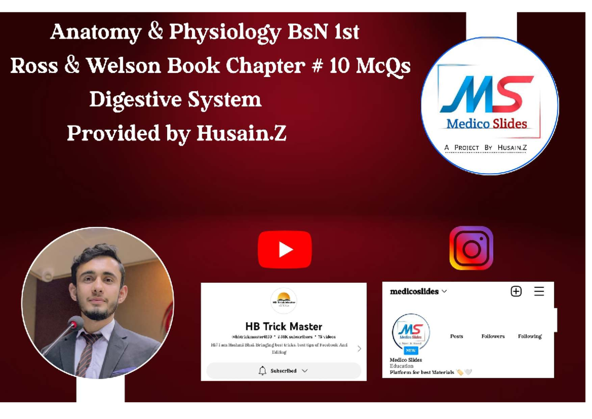 A&P 10: Digestive System MCQs by Husain Z - Studocu