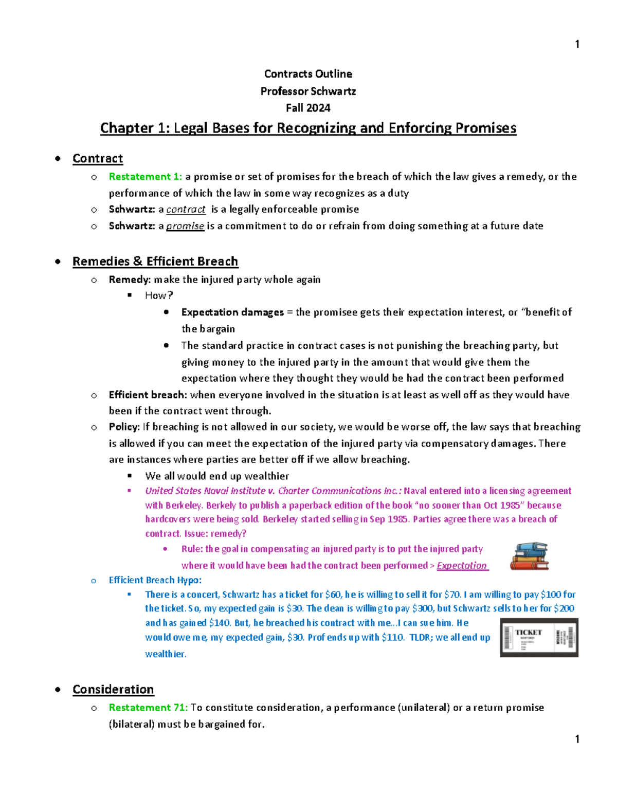 Contracts Outline (LAW 101) - Professor Schwartz Fall 2024: Legal Bases ...