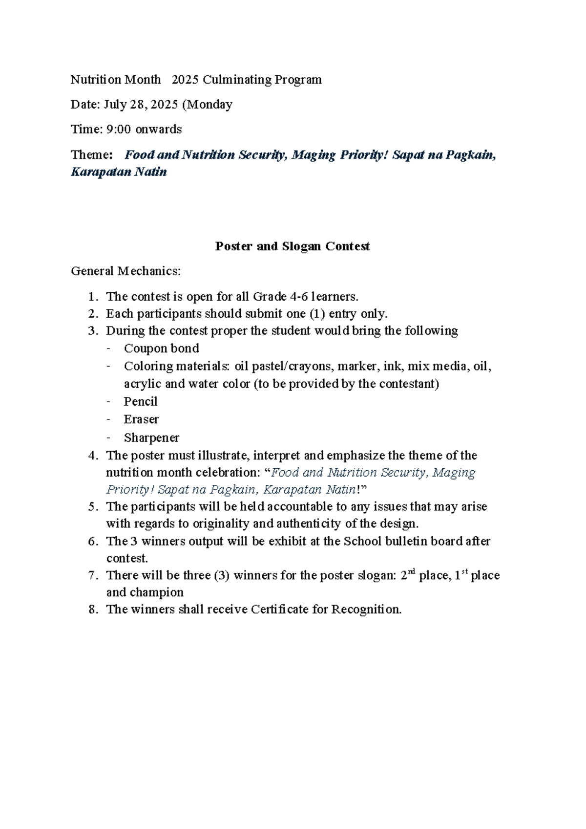 Nutrition Month 2025 Poster & Slogan Contest Guidelines - Studocu