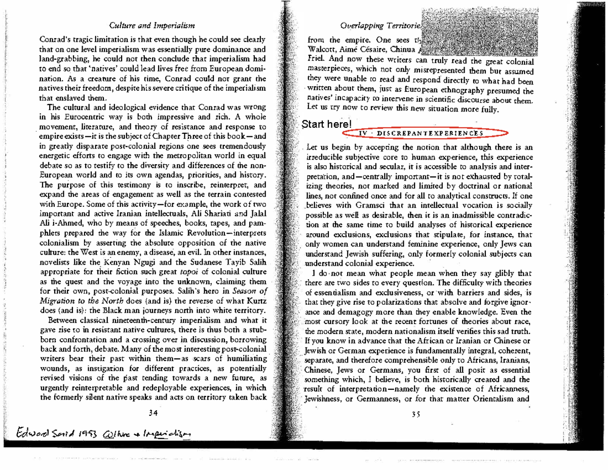 Culture and Imperialism: Discrepant Experiences in C&I - Studocu