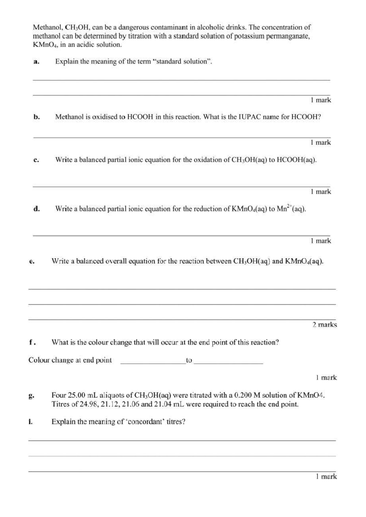 Scaffolded Vol Analysis: Titration of Methanol with KMnO₄ - Studocu