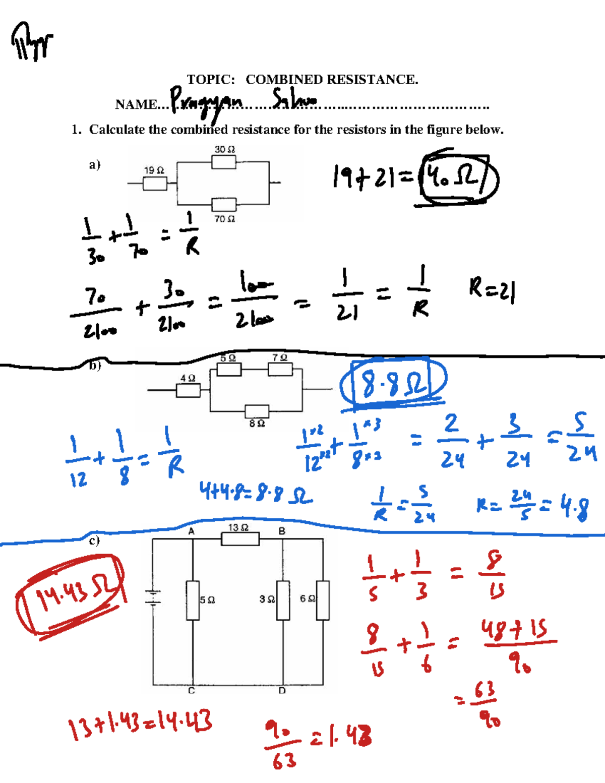 Resistance Questions - Combined Resistance Calculations (PHYS 101 ...