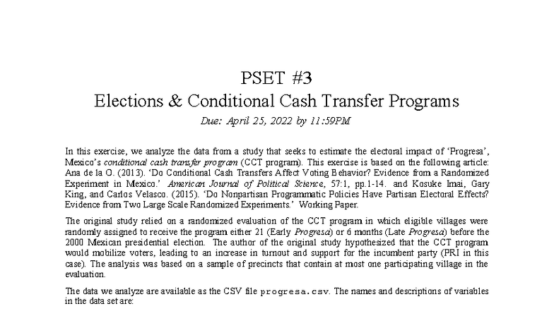 POSC311 - PSet3: Analyzing CCT Programs' Electoral Impact - Studocu