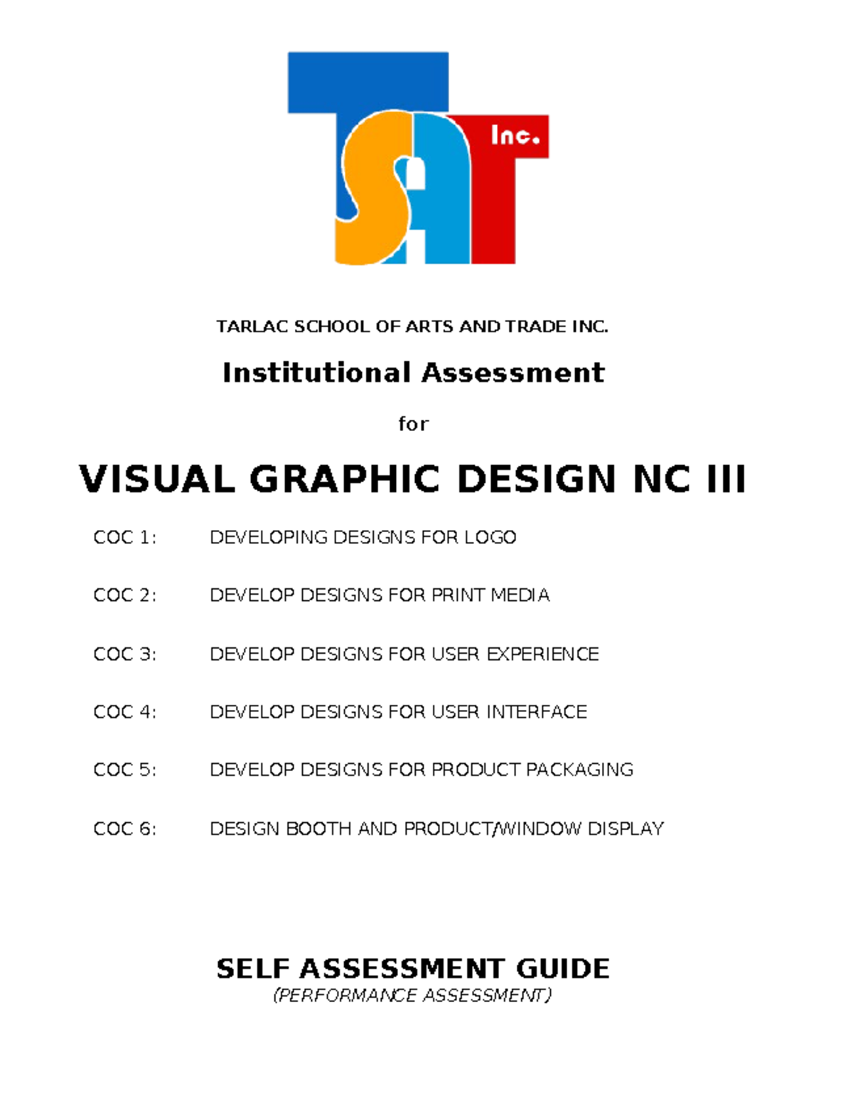 Self Assessment Guide for Visual Graphic Design NC III - VGD SAG - Studocu