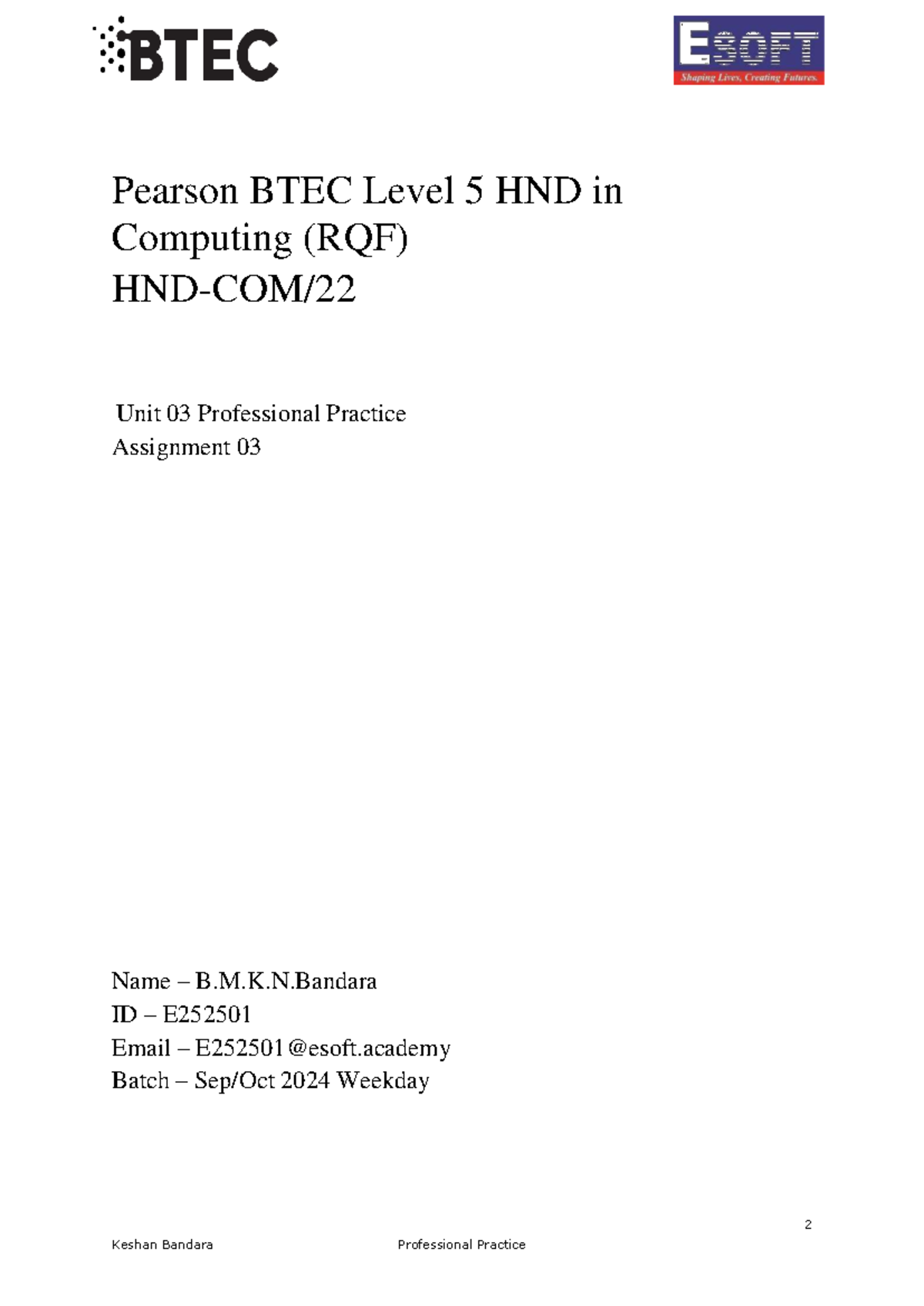 BTEC HND Computing Unit 03: Professional Practice Assignment 03 - Studocu