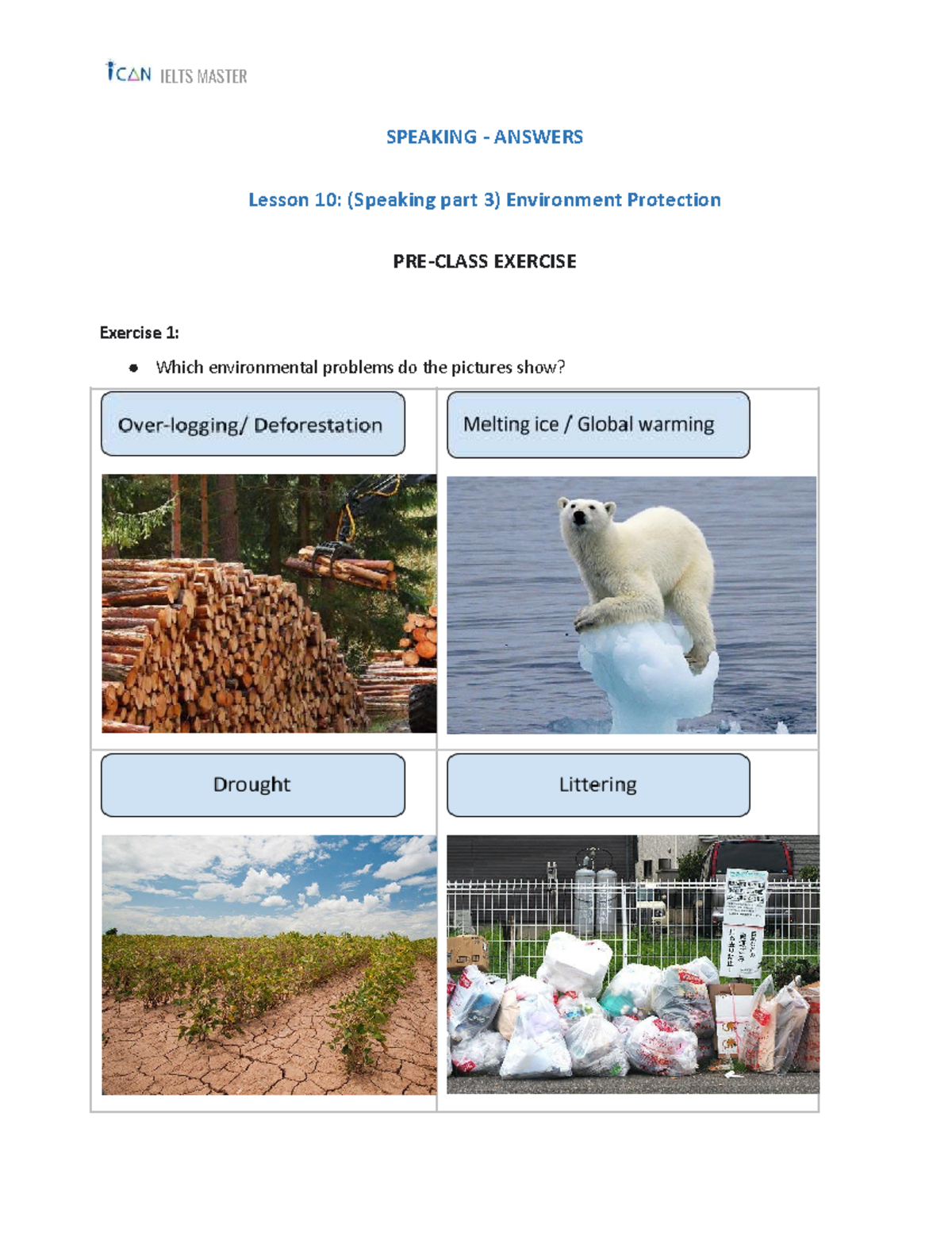 IELTS MASTER: Speaking Lesson 10 - Environment Protection Answers - Studocu