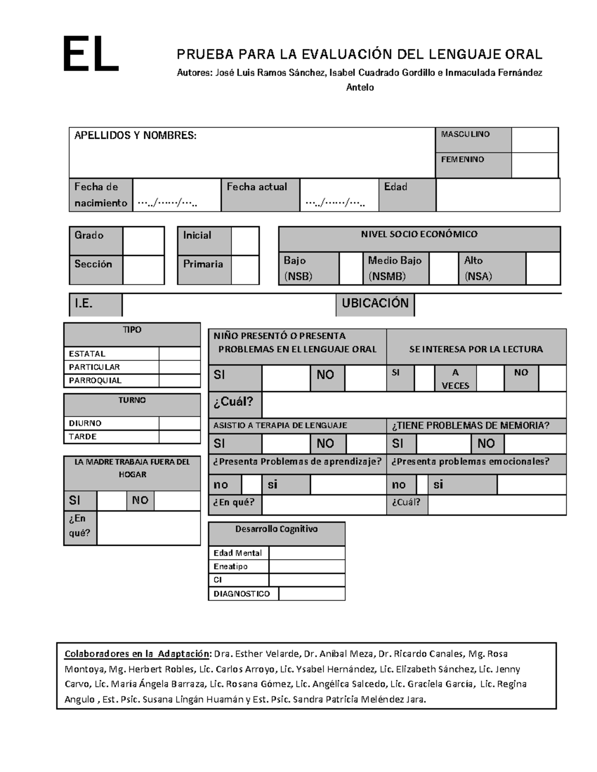 Protocolo ELO Adaptado para la Evaluación del Lenguaje Oral - Studocu
