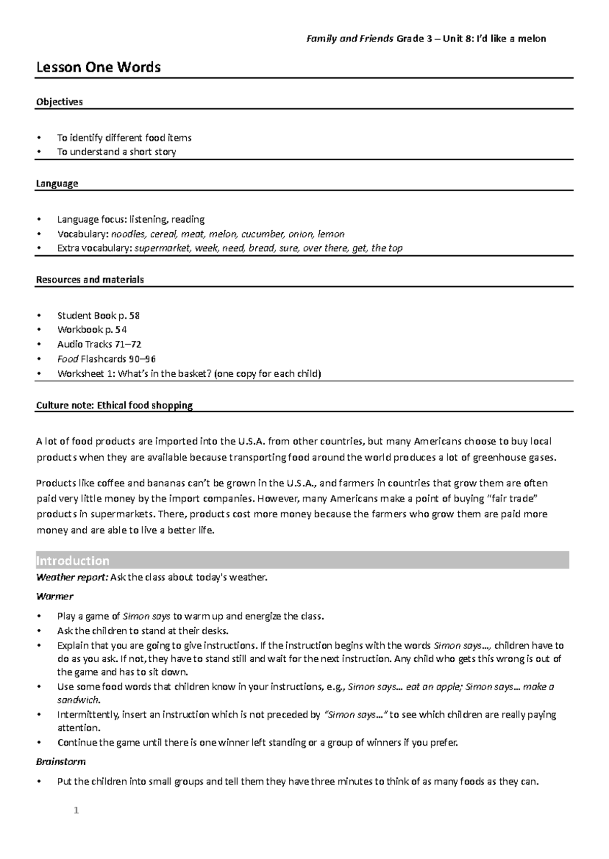 Family and Friends G3 - Unit 8: I'd Like a Melon - Lesson Overview ...