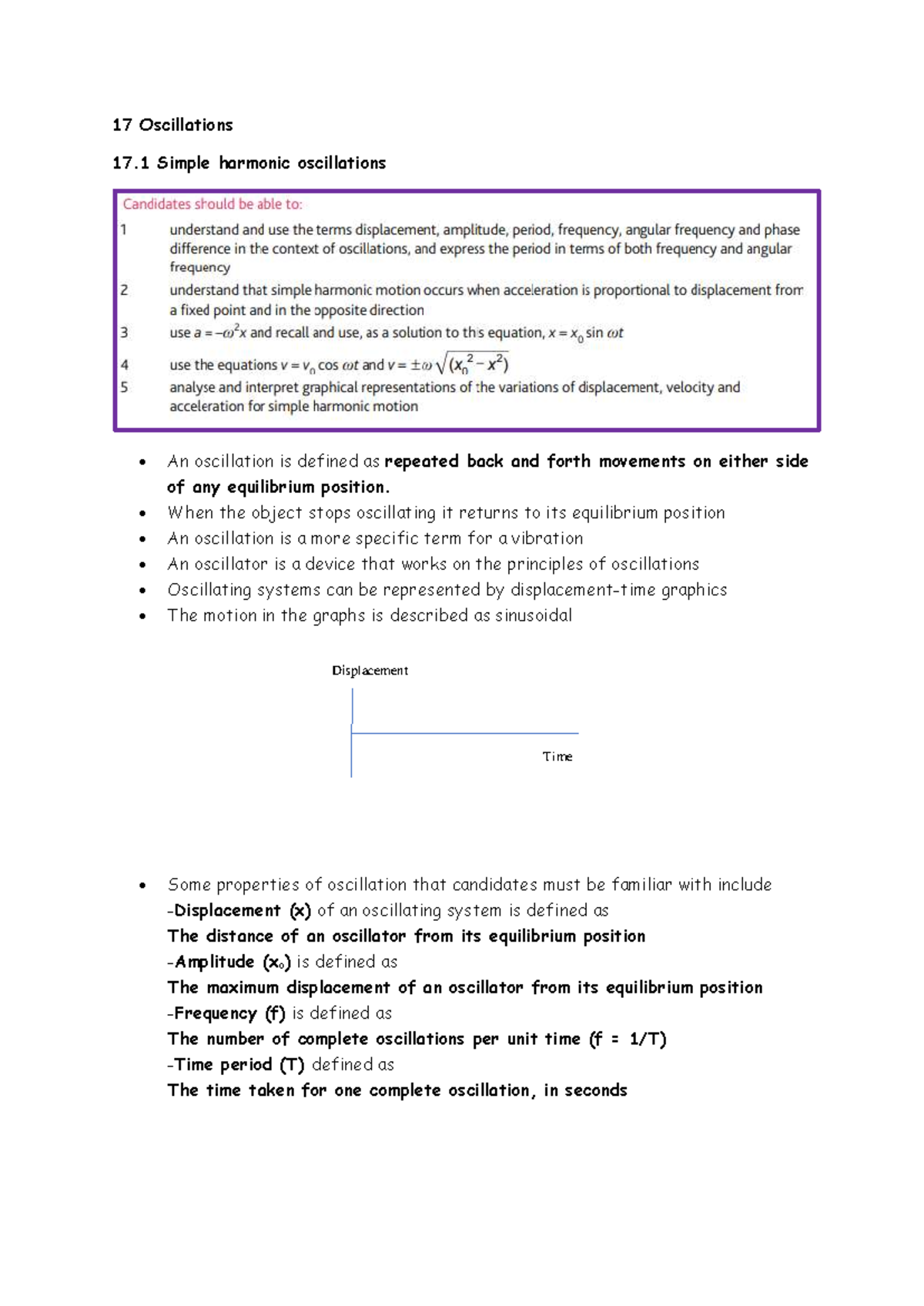Chapter 17: Simple Harmonic Oscillations Notes - Studocu