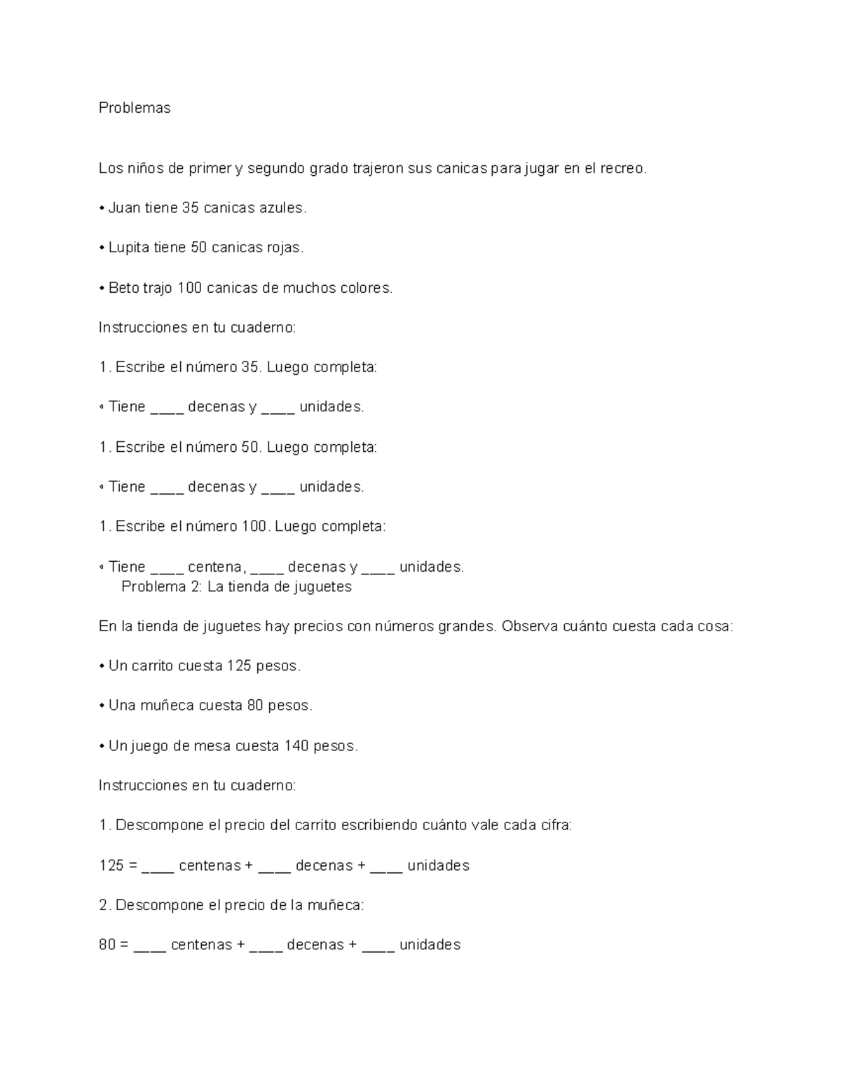 Problemas de Matemáticas para Primer y Segundo Grado - Studocu