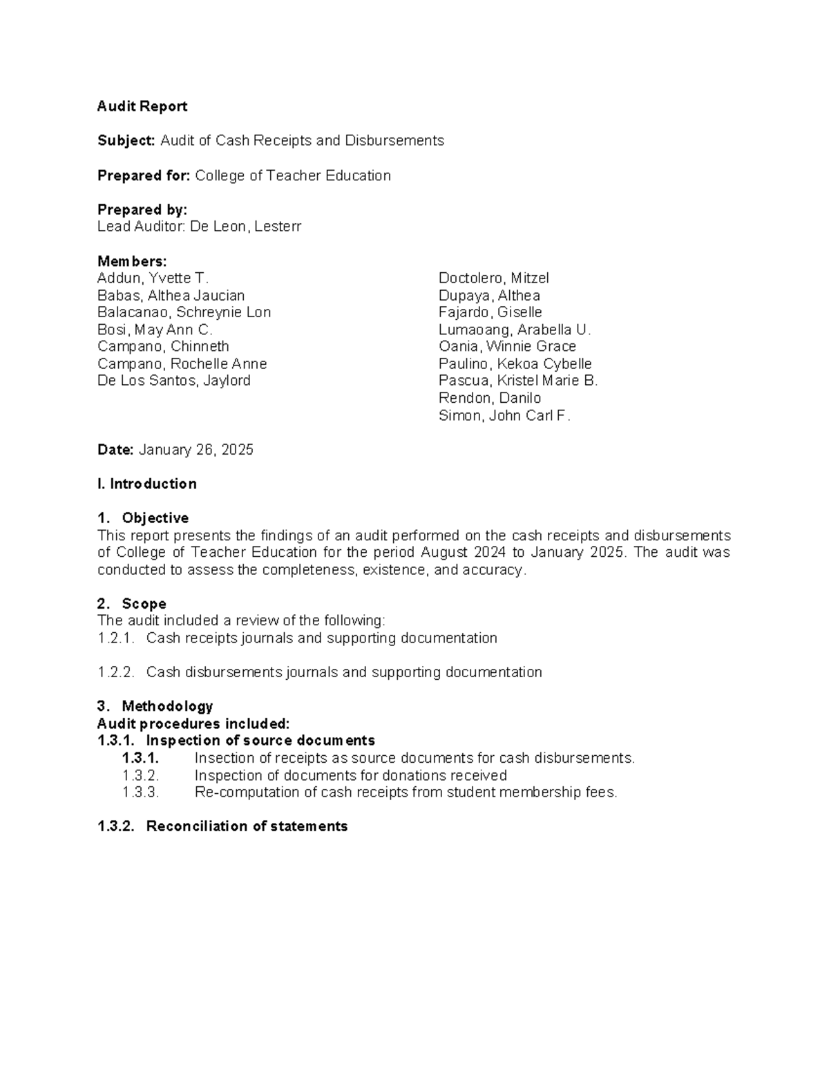 Audit Report on Cash Receipts & Disbursements: CTE Findings - Studocu