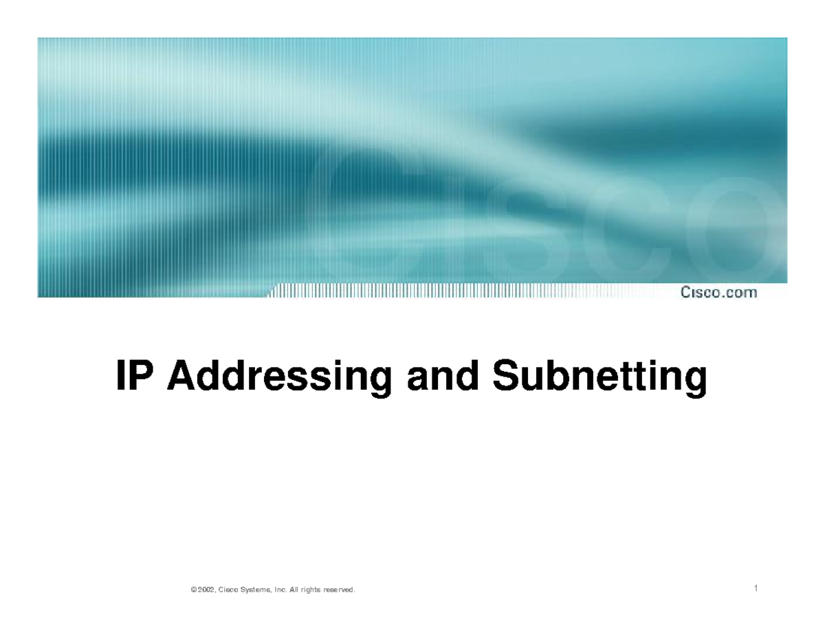 IP Addressing & Subnetting Concepts - CS 2002 Lecture Notes - Studocu