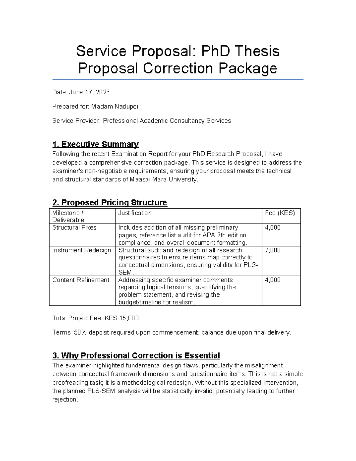 PhD Thesis Correction Proposal Package - Professional Services - Studocu