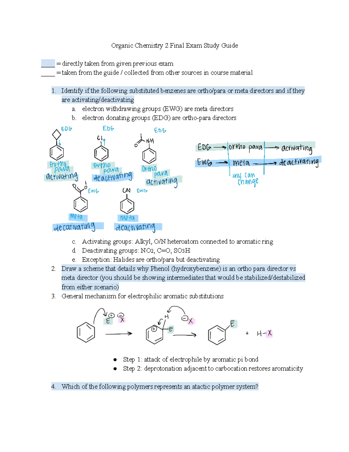 Organic Chemistry 2 - Final Exam Review Guide and Key Concepts - Studocu