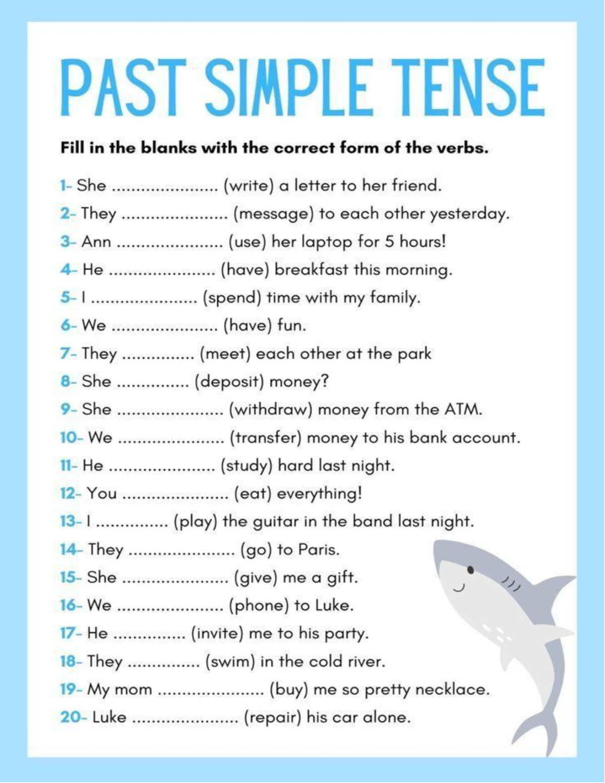 PAST TENSE WORKSHEETS: Fill in the Blanks & Exercises - Studocu