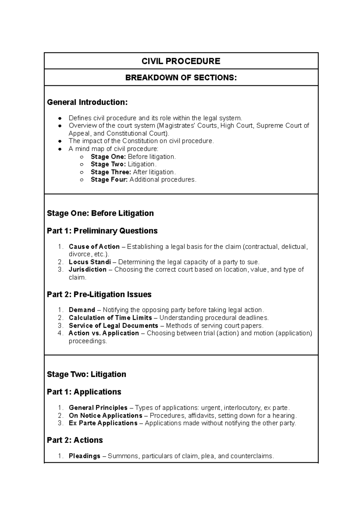 CIVIL PROCEDURE NOTES: Comprehensive Breakdown of Key Sections and ...