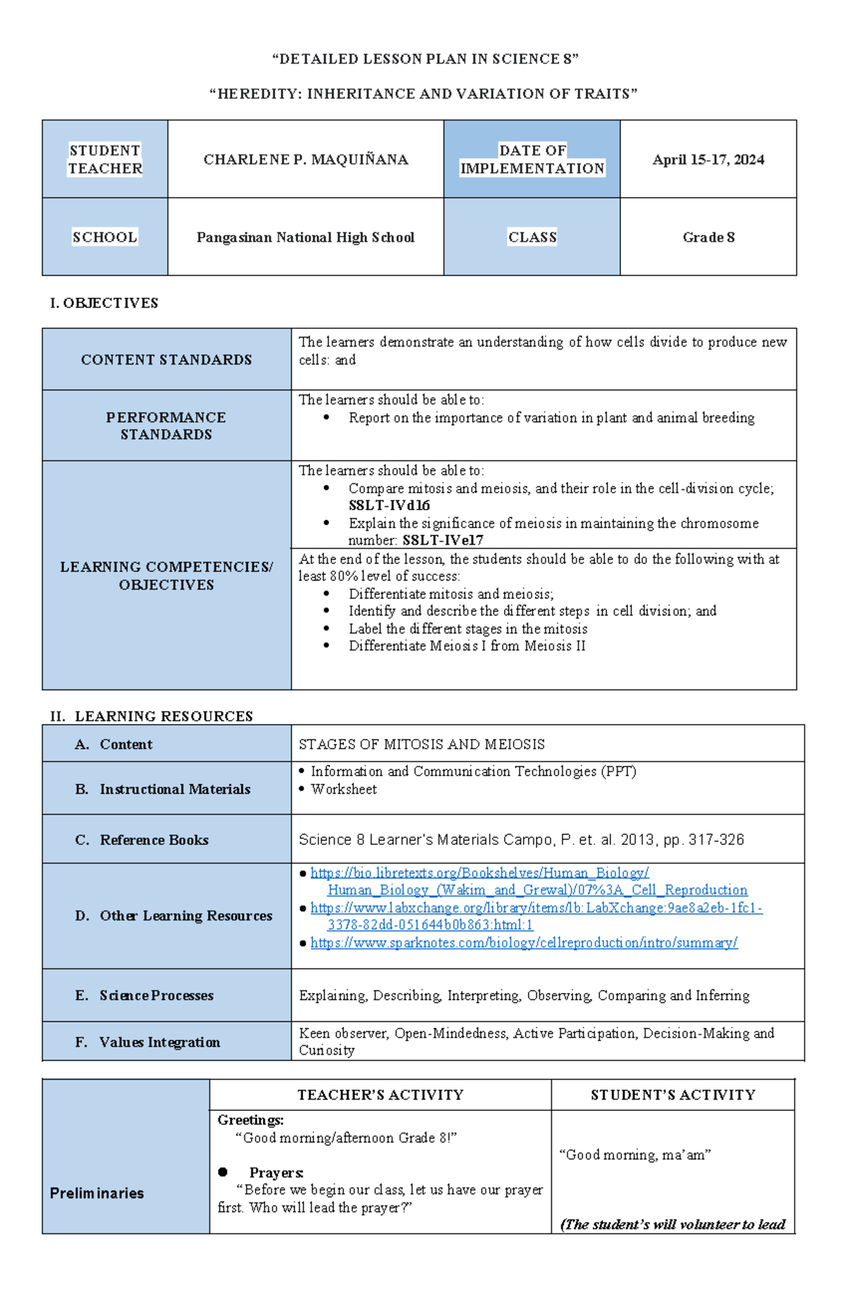 Grade 8 Science Lesson on Cellular Reproduction: Mitosis & Meiosis ...