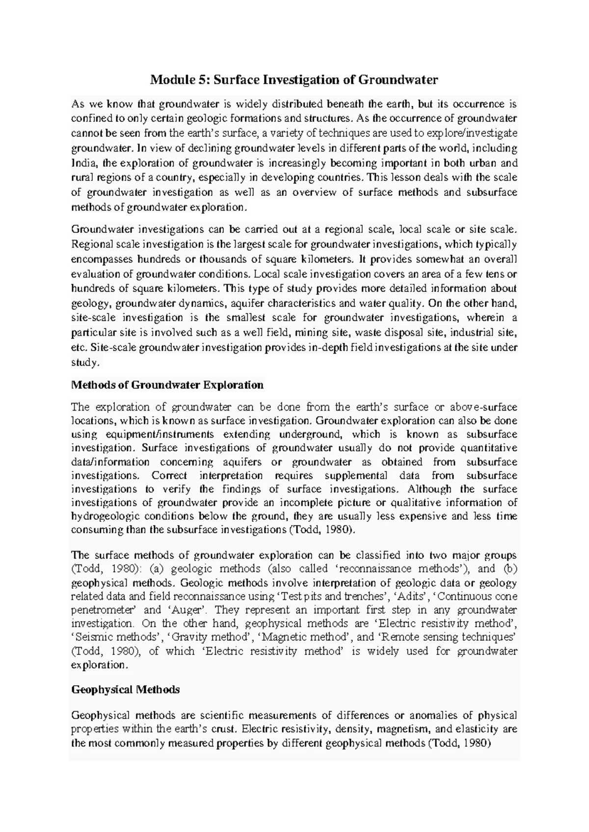 Geophysical Methods for Groundwater Exploration: Module 5 Notes - Studocu