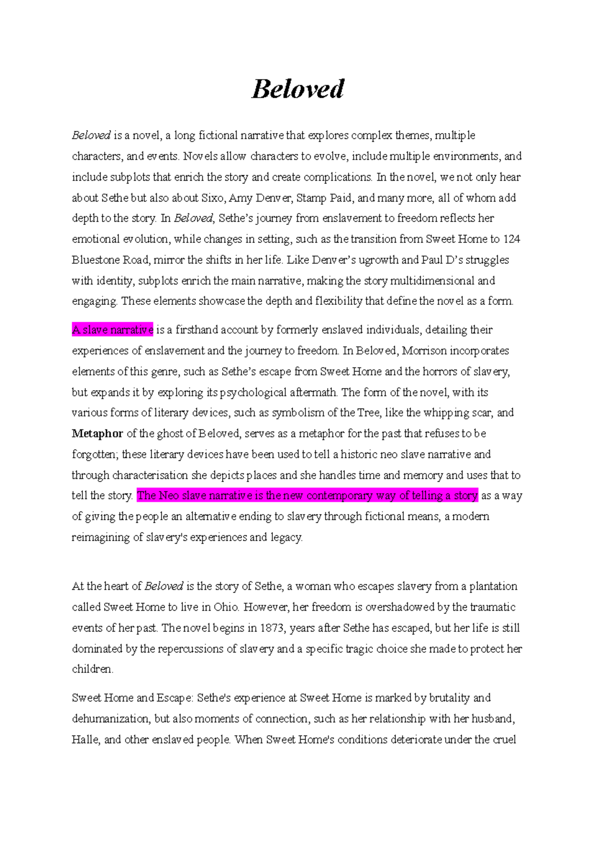 Beloved (ENG 101): Analyzing Themes and Characters in Morrison's Novel ...