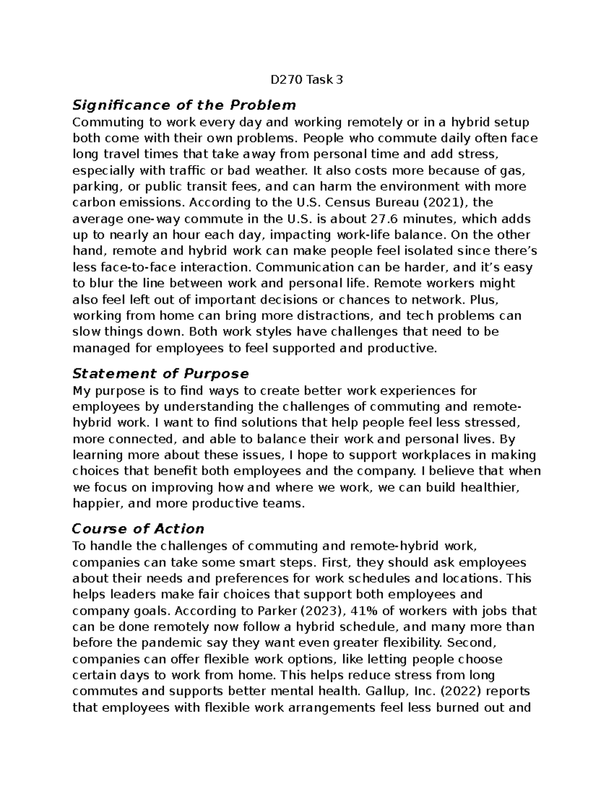 D270 Task 3: Addressing Commuting and Remote Work Challenges - Studocu