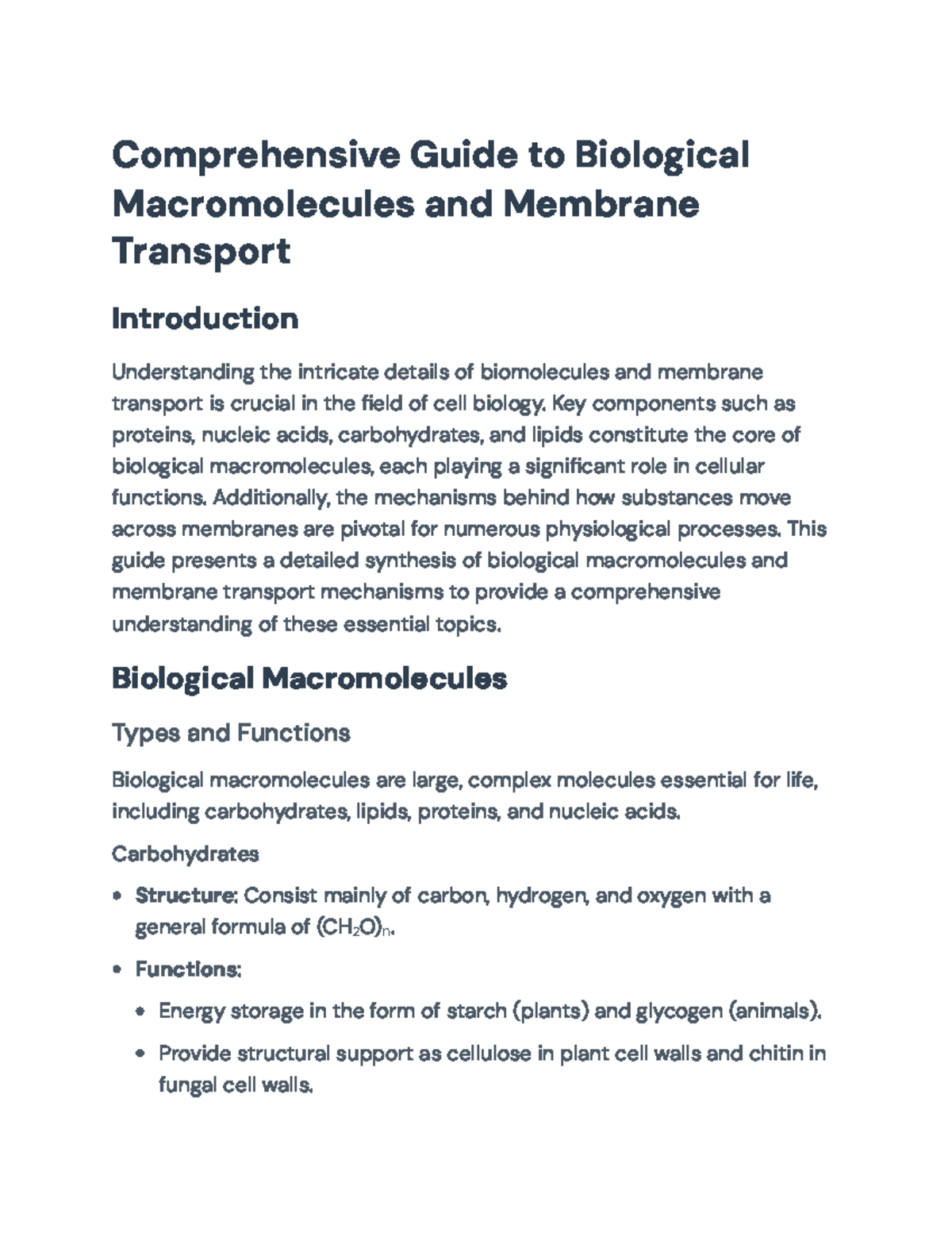 Biological Macromolecules and Membrane Transport Overview ...