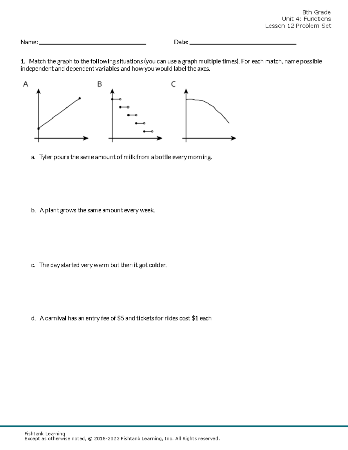 PS- Ch. 4 Lesson 12 - poop - Unit 4: Functions Lesson 12 Problem Set ...