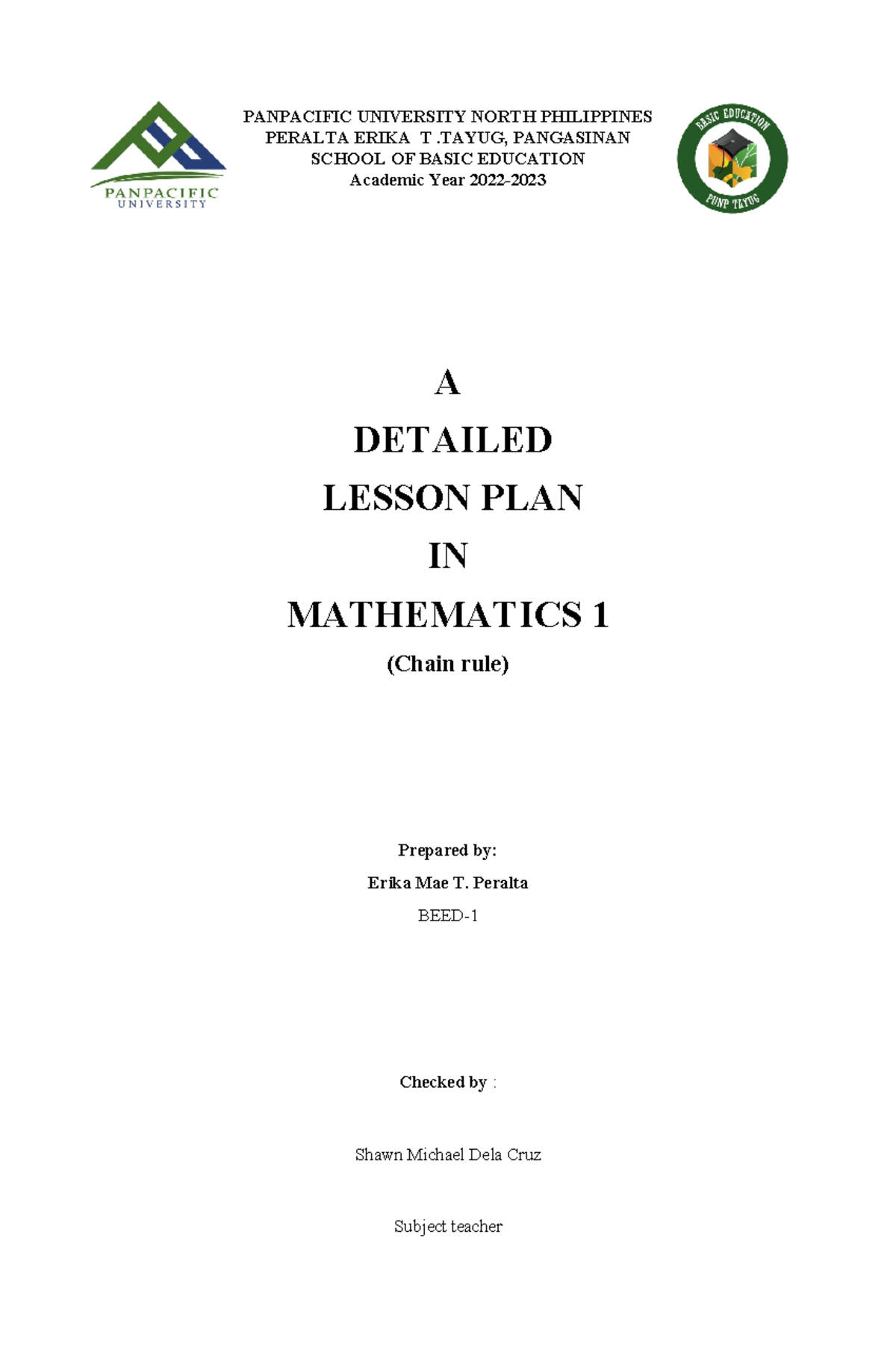 Detailed Lesson Plan in Math 1: Addition of One-Digit Numbers - Studocu