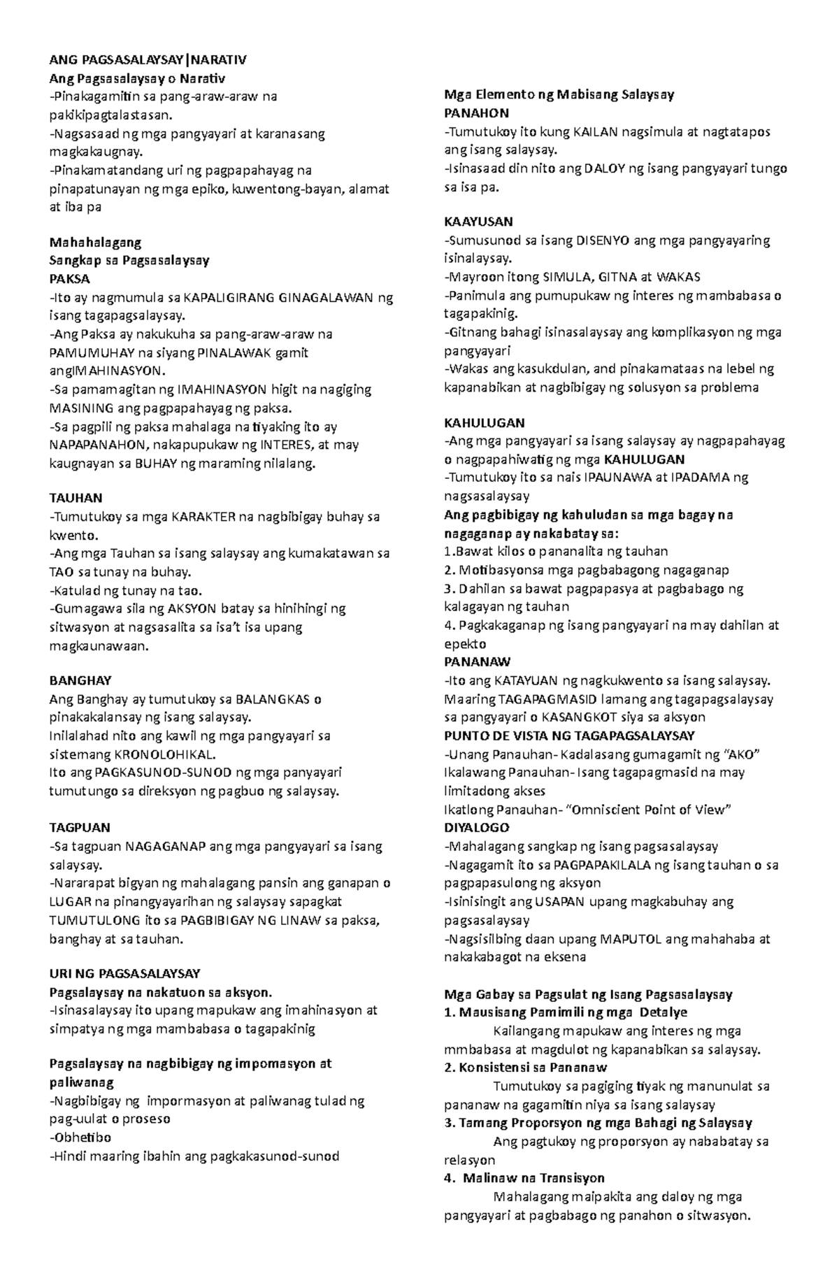 Pagbasa-PPT- Compilation: Pagsasalaysay at Mga Teksto sa Filipino - Studocu