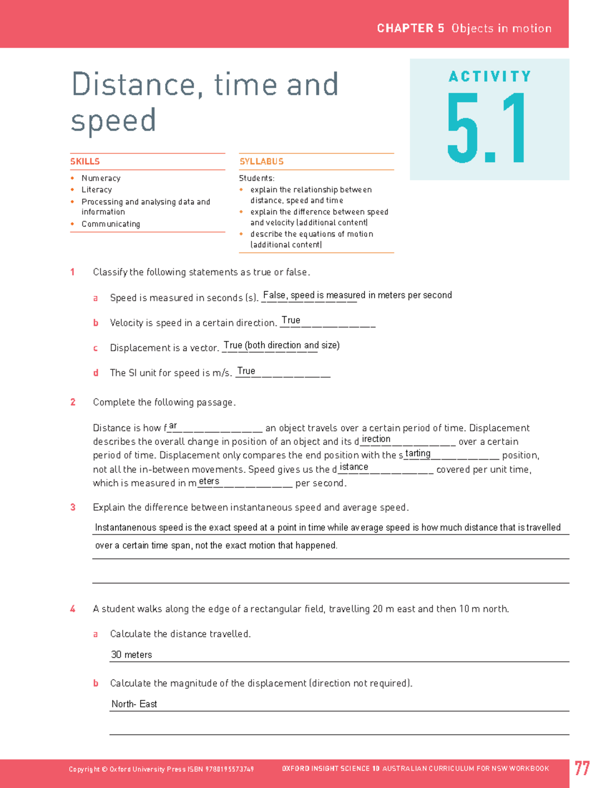 CHAPTER 5 Objects in Motion: Distance, Speed, and Velocity Solutions ...
