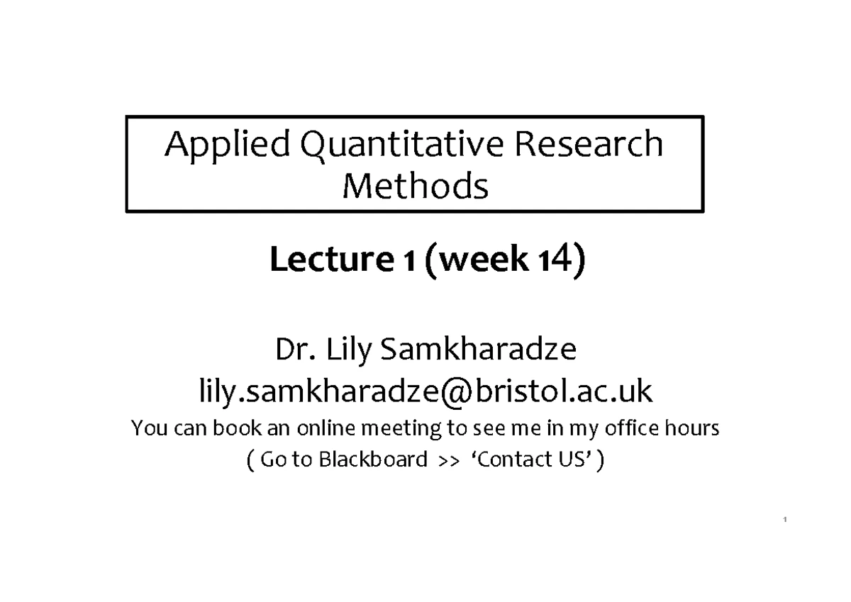 APPLIED QUANTITATIVE RESEARCH METHODS EXAM NOTES WK 13-24 - Studocu