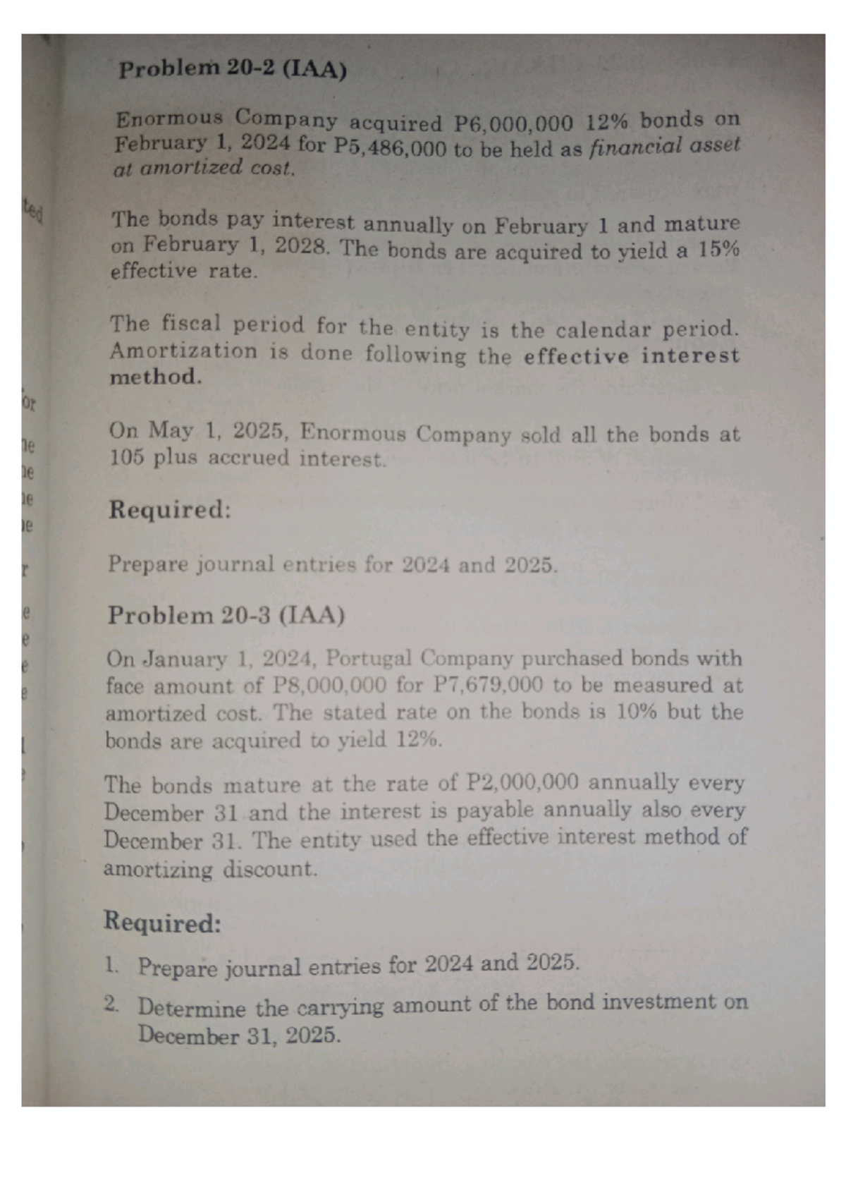Chapter 20 Problems (IAA) - Bond Investment Journal Entries and ...