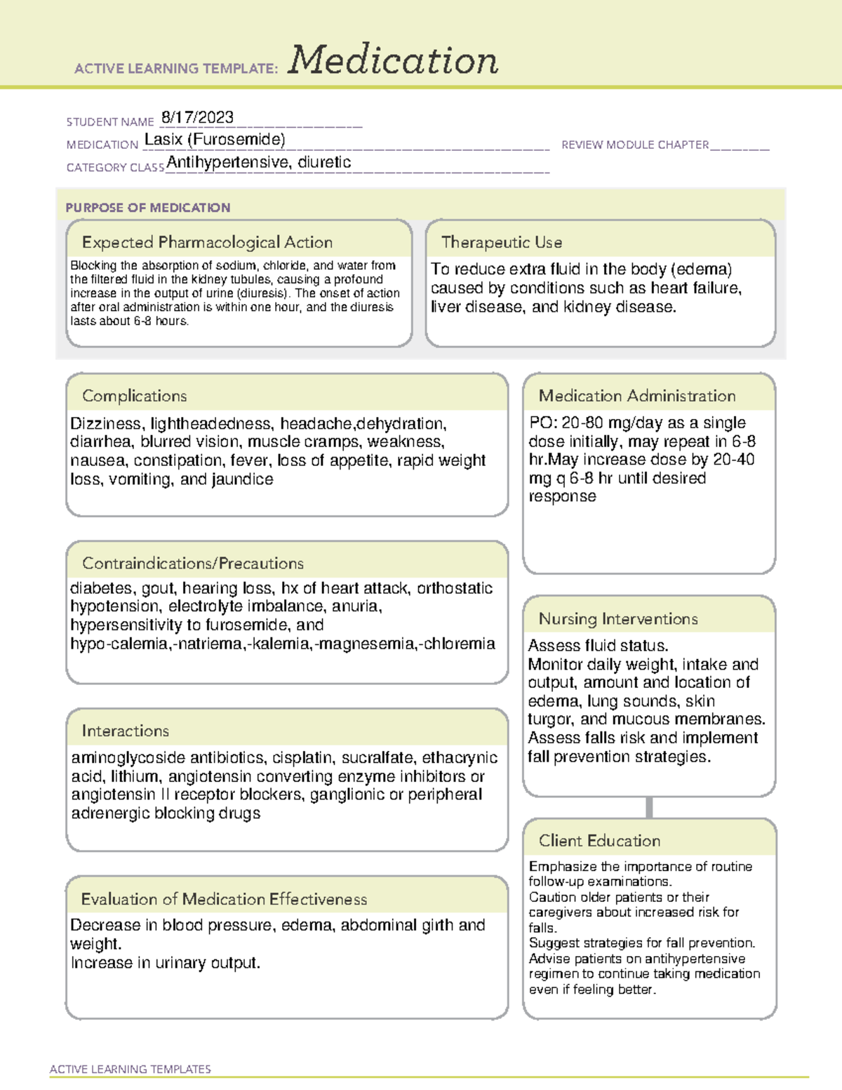 1 Lasix (Furosemide) - Medication template - ACTIVE LEARNING TEMPLATES ...